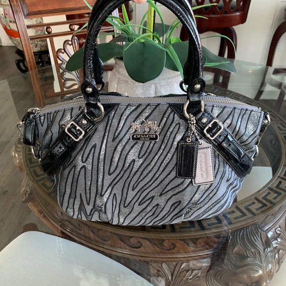 Coach | Bags | Coach Madison Lurex Black Silver Zebra Satchelshoulder ...